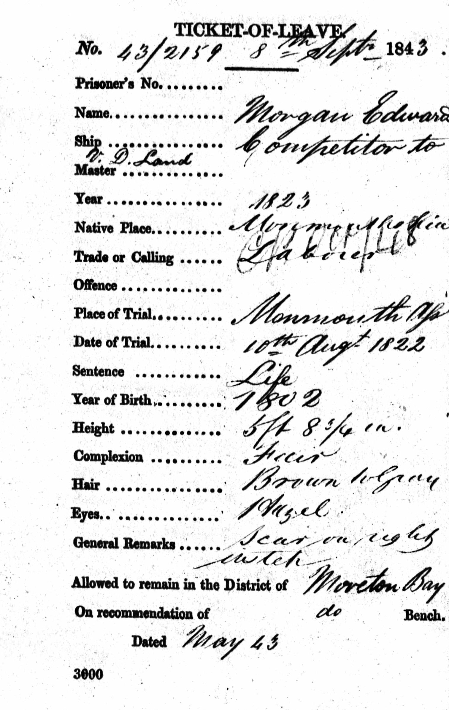 Convict Snapshot – Morgan Edwards. – Moreton Bay and More